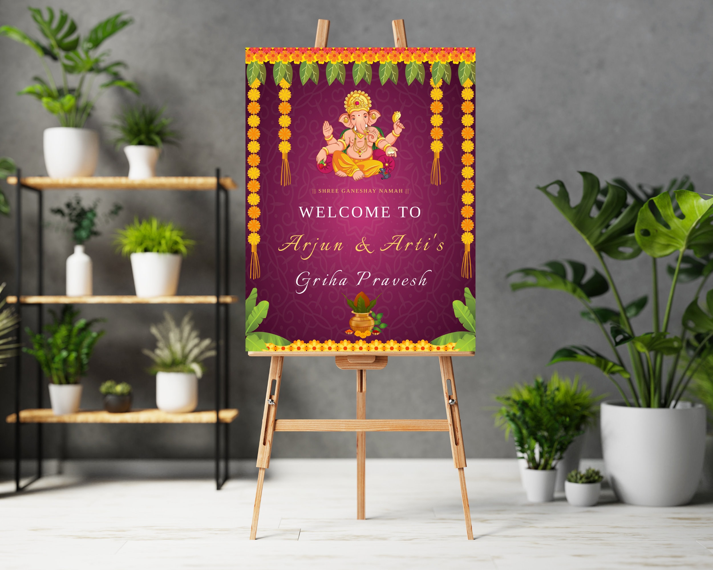 Indian Griha Pravesh Welcome Sign Ganesh Housewarming Banner ...