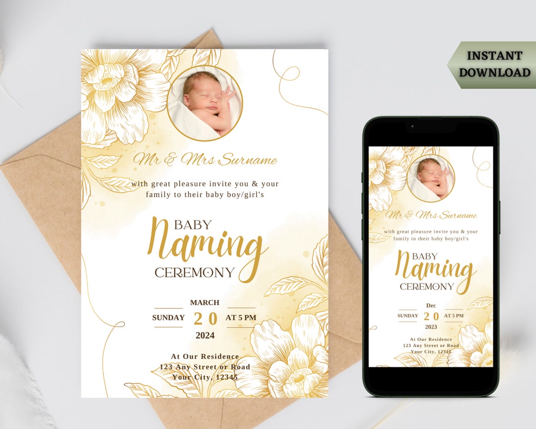 Editable Baby Naming Photo Invitation Naming Ceremony Invite Cradle ...