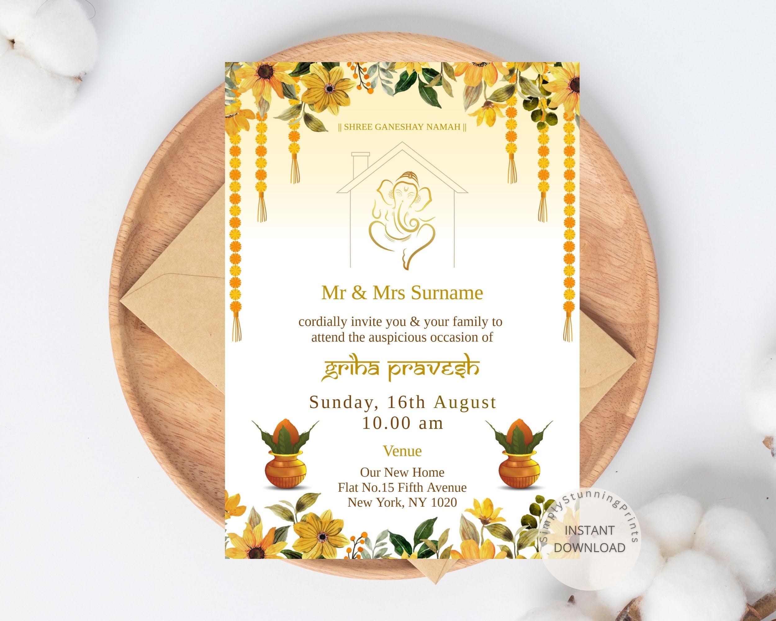 Indian Griha Pravesh Invitation | Housewarming Ceremony Invitation ...