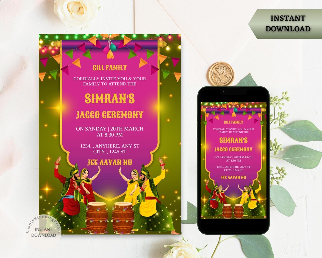 Jaggo Ceremony Invitation Card | Jaggo Night Invite | Panjabi Pre ...