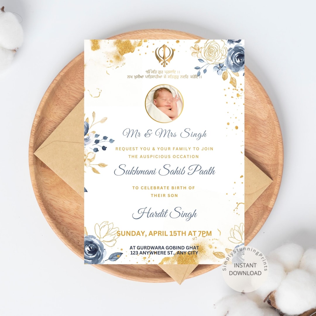 Sukhmani Sahib Path Invitation: Sikh Baby Boy Birth Announcement ...