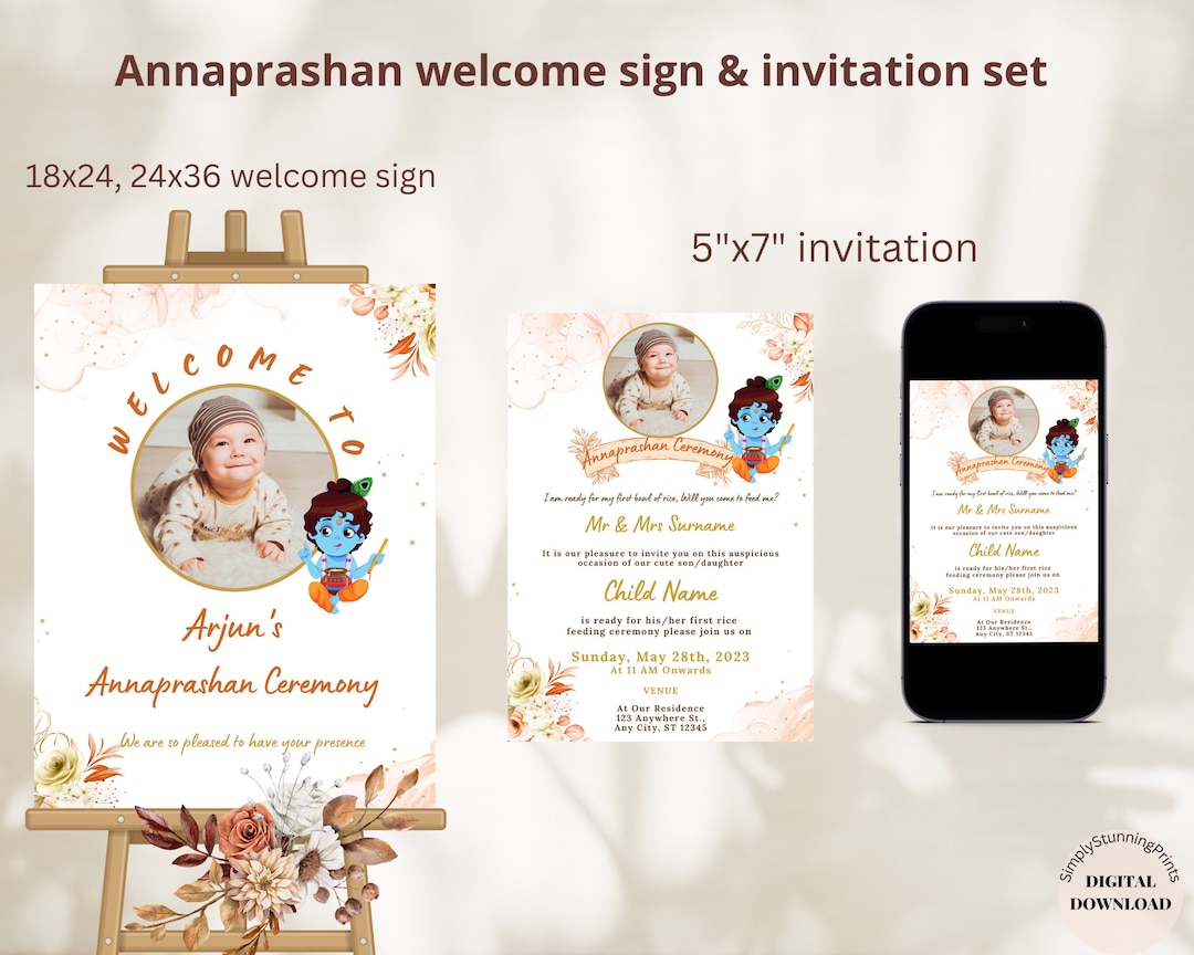 Combo Set of Annaprashan Welcome Sign & Invitation Annaprashan Ceremony ...