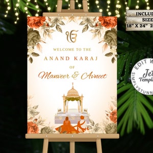 Floral Anand Karaj Welcome Sign: Sikh Wedding Decor (digital Download ...