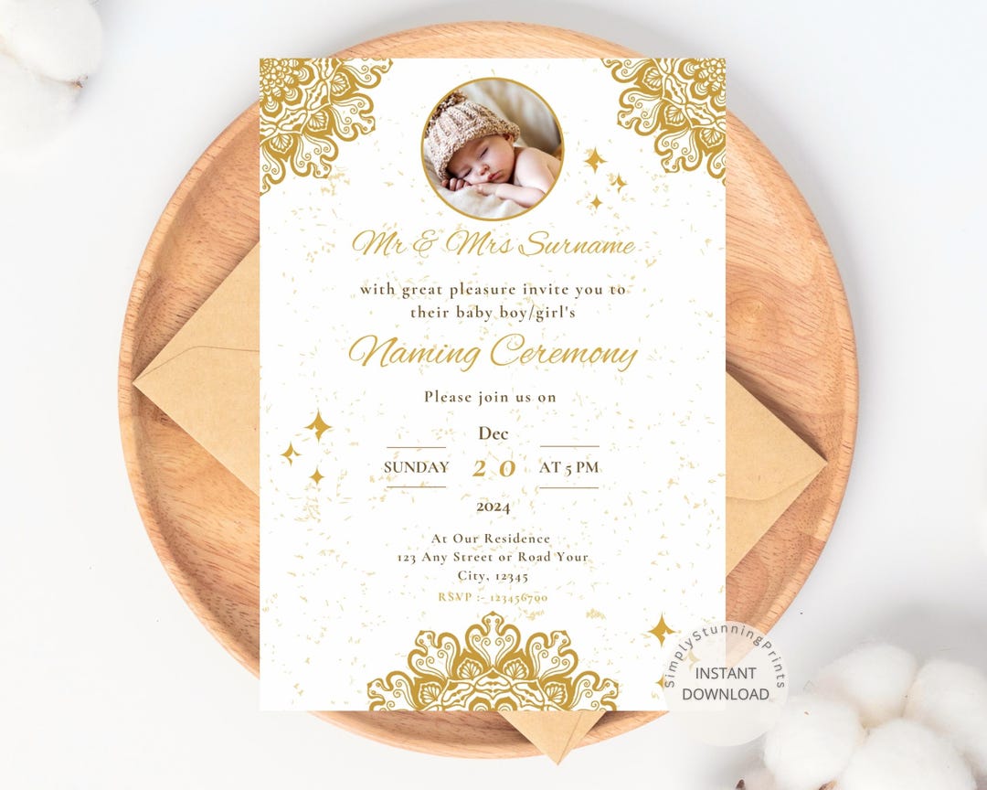 Baby Naming Day Photo Invitation: Editable Digital Invite (5x7 ...