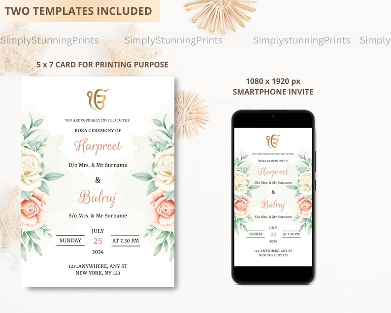 Indian Roka Ceremony Invitation Card as Engagement Card Floral ...