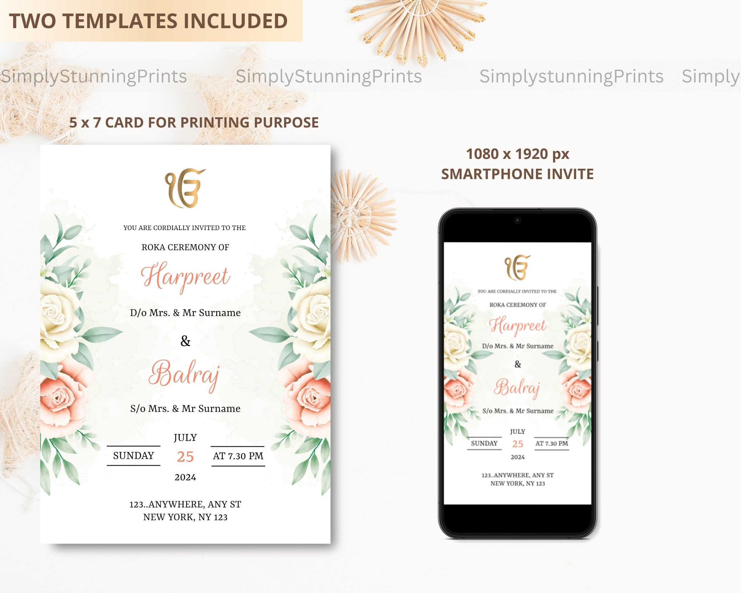 Indian Roka Ceremony Invitation Card as Engagement Card Floral ...