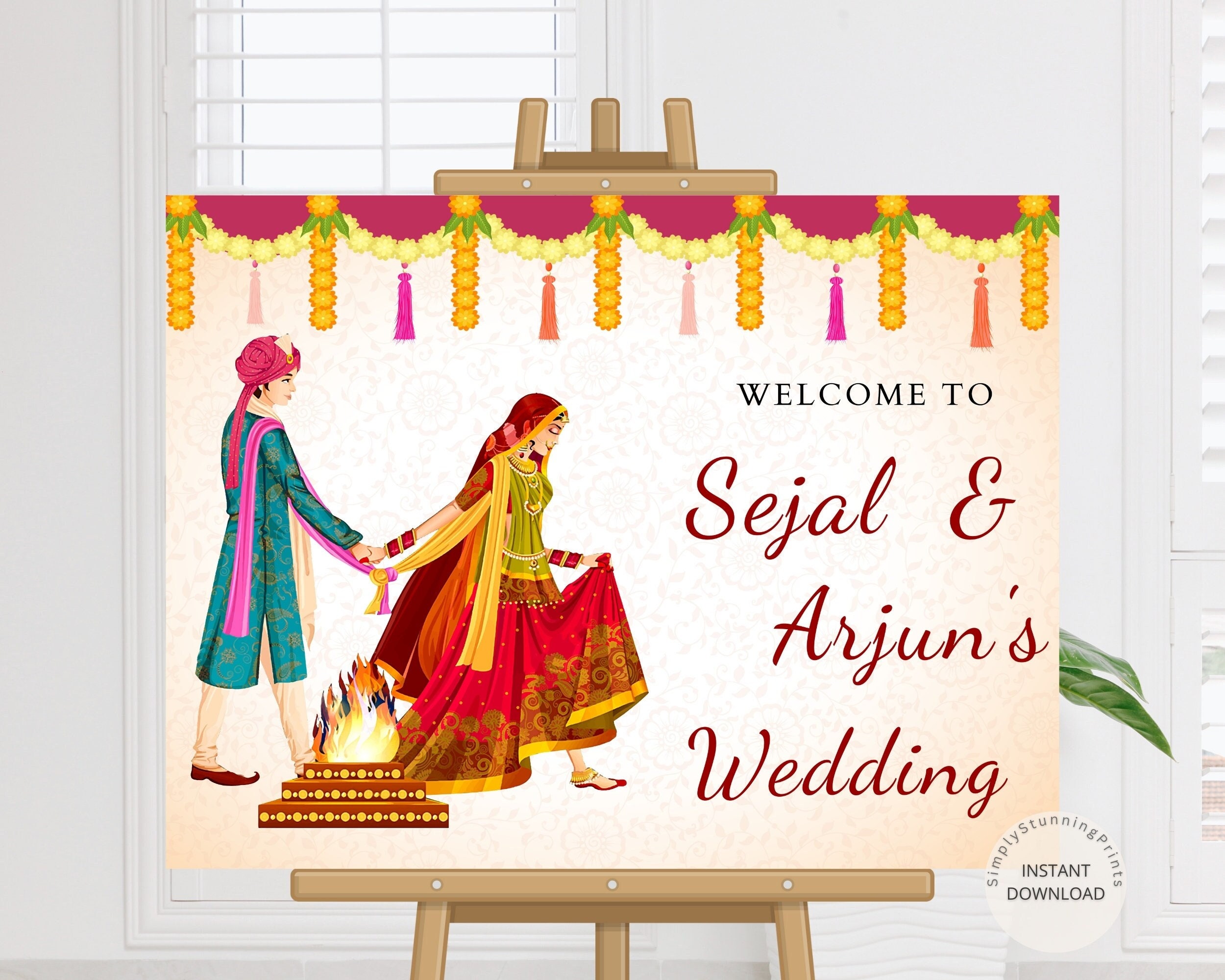 Indian Wedding Welcome Sign Hindu Wedding Entrance Poster Wedding ...