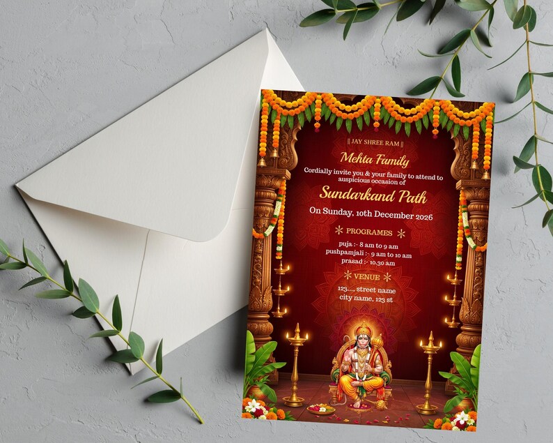 Sundarkand Path Invitation Card Template : Sri Hanumanji Puja Invite ...