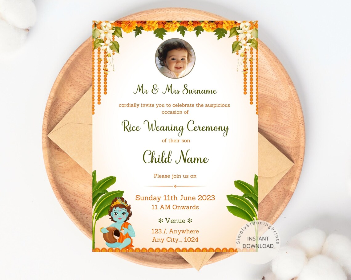 Editable Rice Weaning Invitation Card Rice Feeding Ceremony Invite Annaprashan Invitation Nepali ...