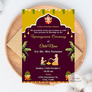 Upanayanam Invitation Card: Traditional Thread Ceremony (digital ...
