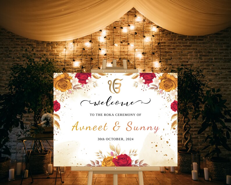 Watercolor Floral Roka Ceremony Welcome Sign: Indian Engagement DIY ...