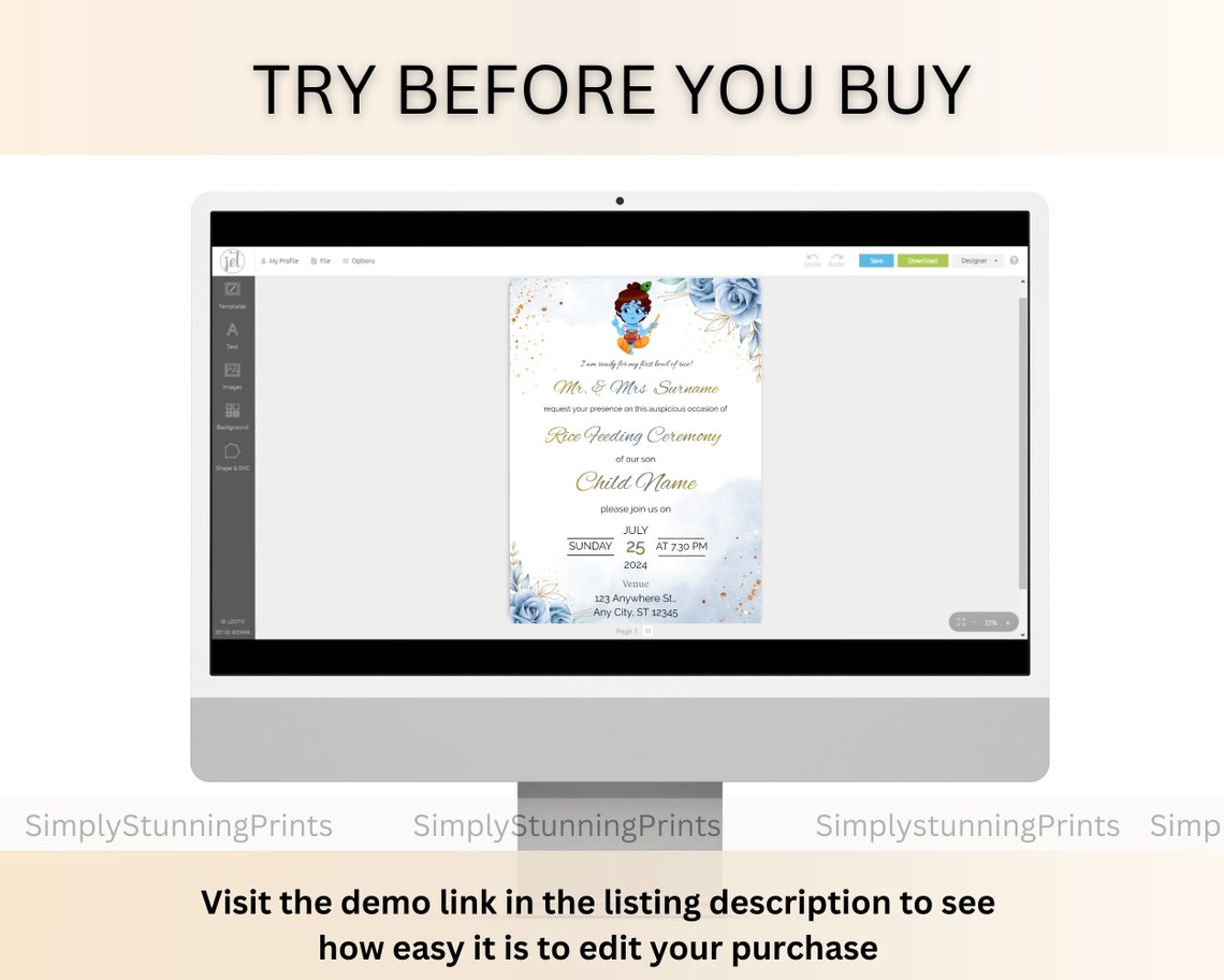 Rice Feeding Digital Invitation Card Boy Blue Floral Weaning Invitation ...