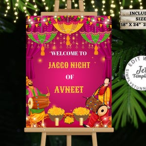 Jaggo Night Welcome Sign | Sikh Wedding Decoration Poster | Panjabi ...