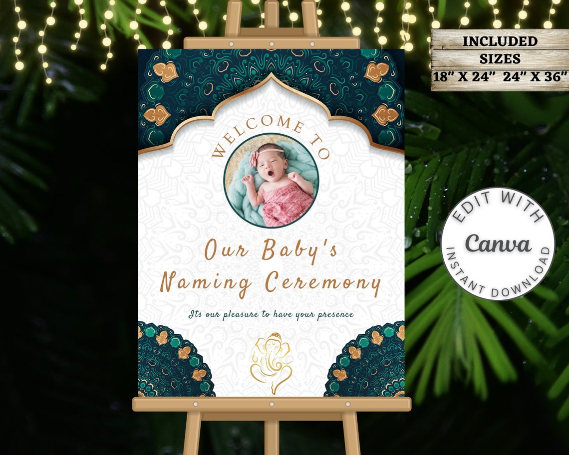 Naming Ceremony Photo Welcome Sign Baby Naming Day Sign Cradle Welcome ...