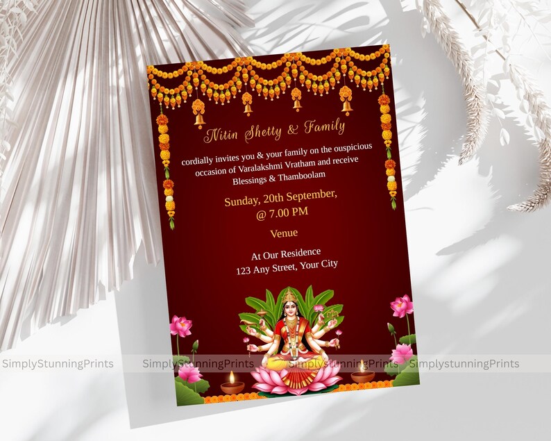Varamahalakshmi Vratham Invitation Card | Shree Laxmi Pooja Digital ...