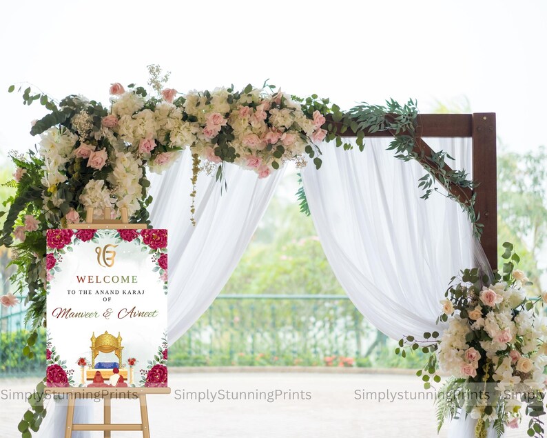 Floral Anand Karaj Welcome Sign: Sikh Wedding Decor (digital Download ...