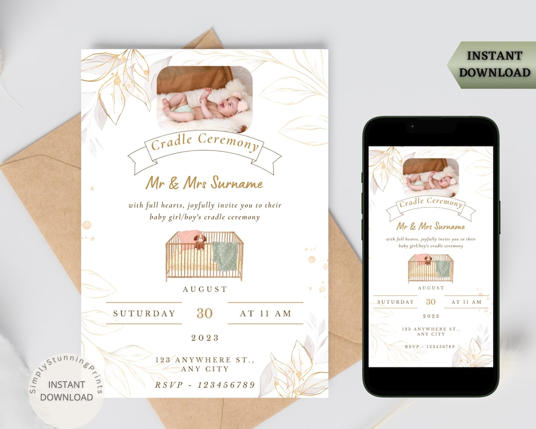 Editable Cradle Ceremony Invitation Card | Baby Cradle Photo Invitation ...
