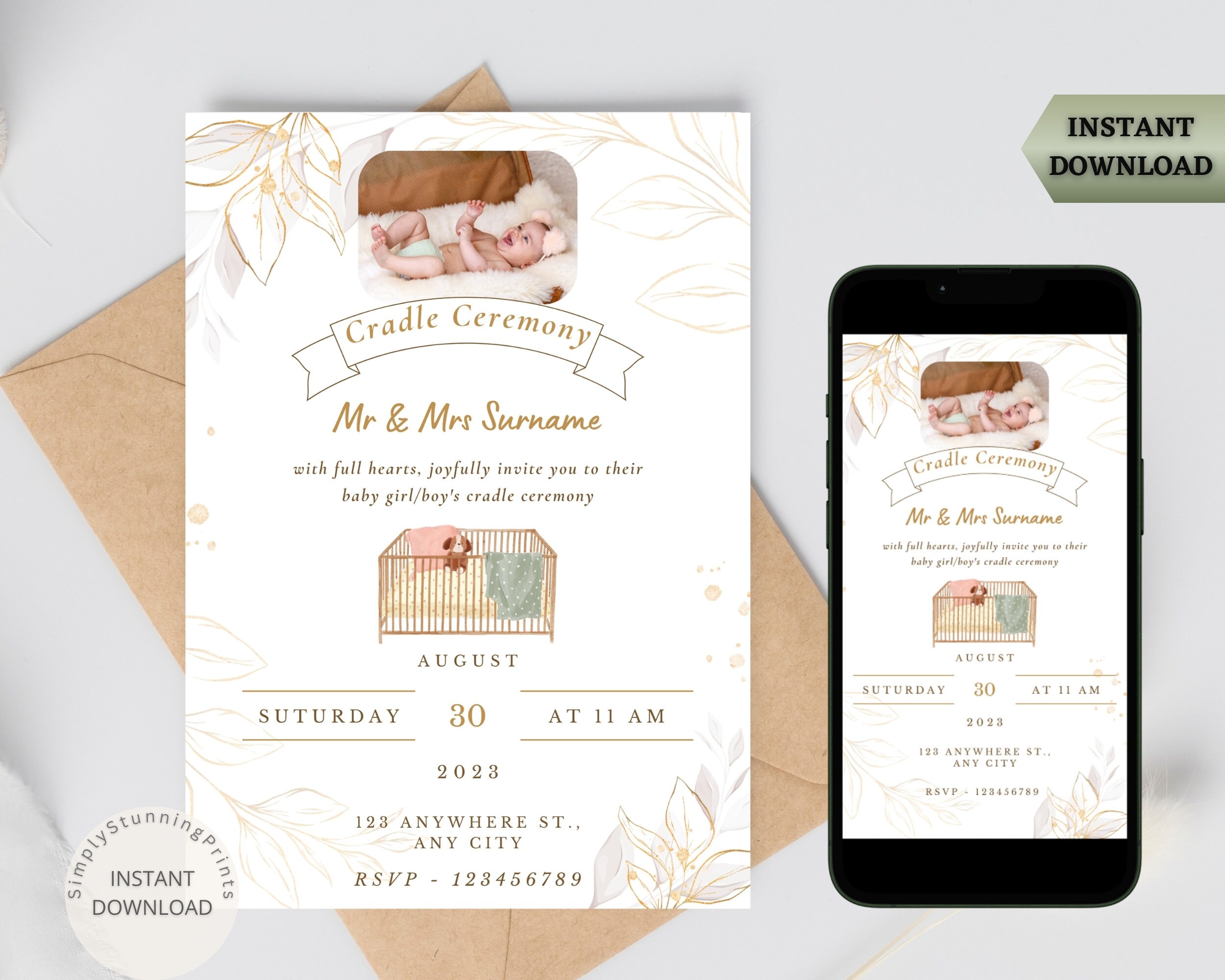 Editable Cradle Ceremony Invitation Card Baby Cradle Photo Invitation ...