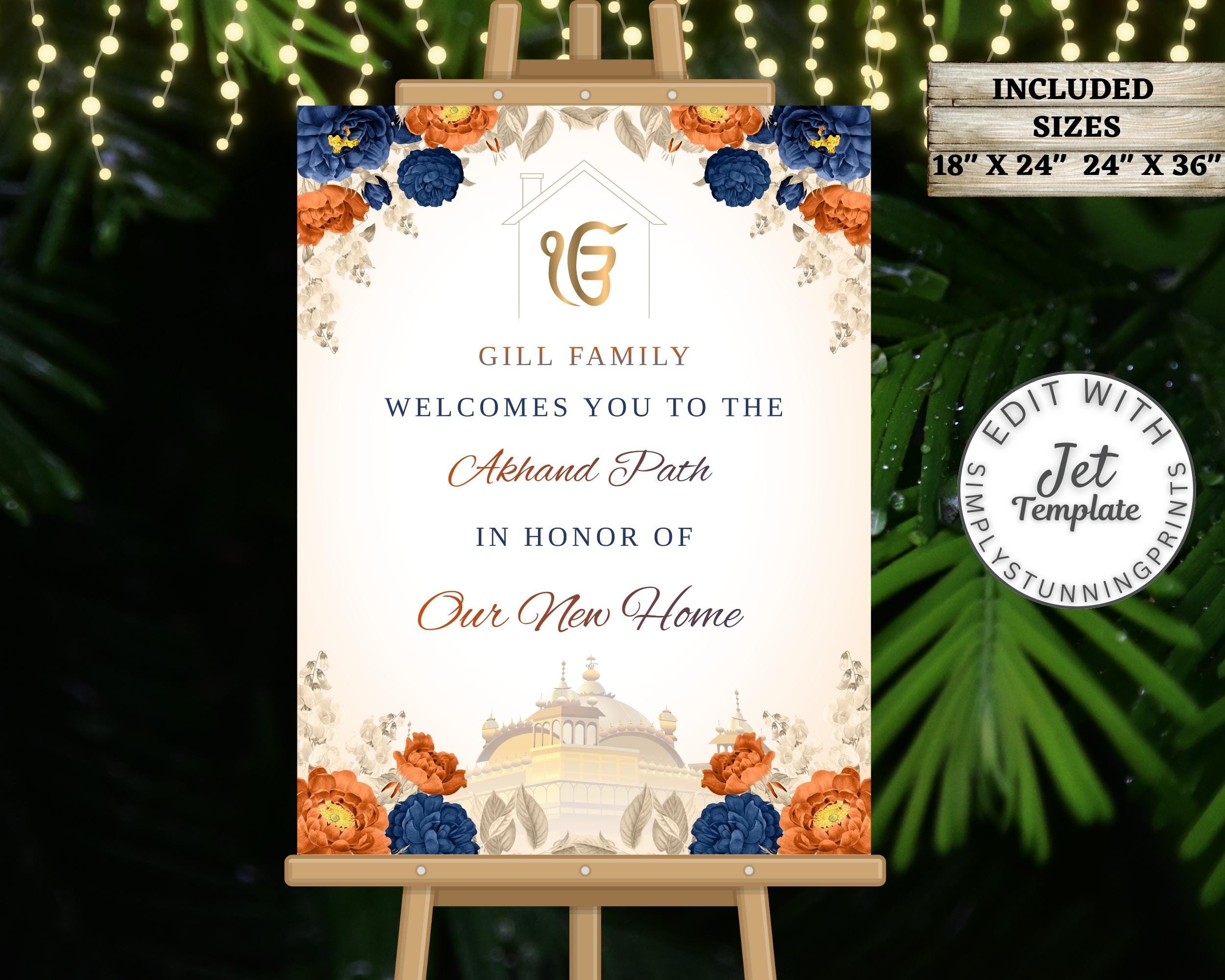 Watercolor Akhand Path Welcome Sign: Sikh Housewarming Decor (digital ...