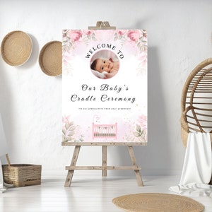 Baby Cradle Ceremony Welcome Sign Girl Naming Ceremony Entry Sign Pink ...