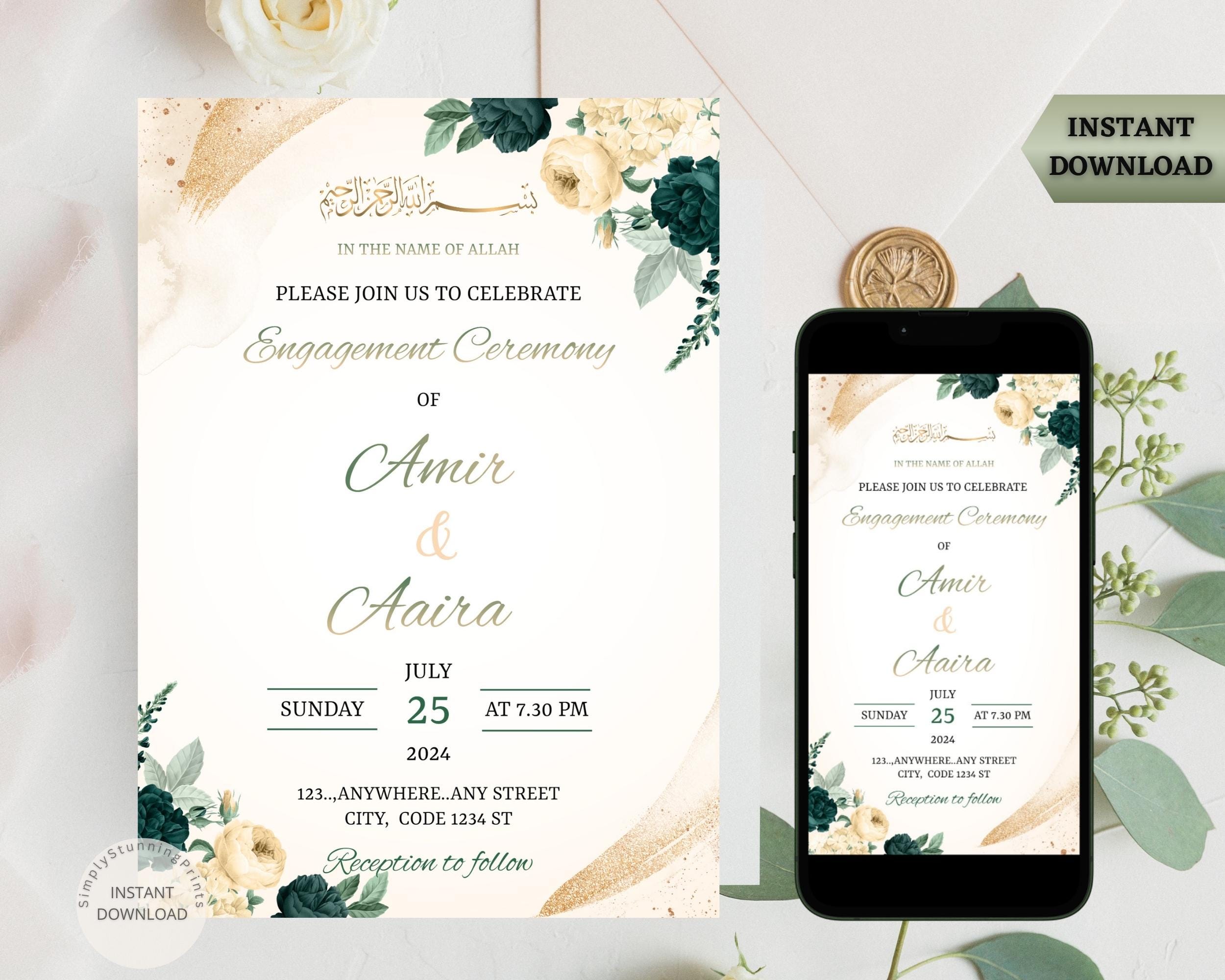 Muslim Engagement Invitation Card Floral Engagement Invite Ring ...