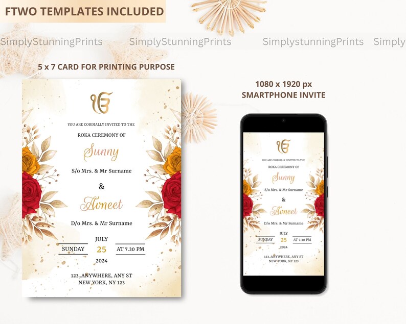 Indian Roka Ceremony Invitation Card Floral Engagement Invitation Rokha ...