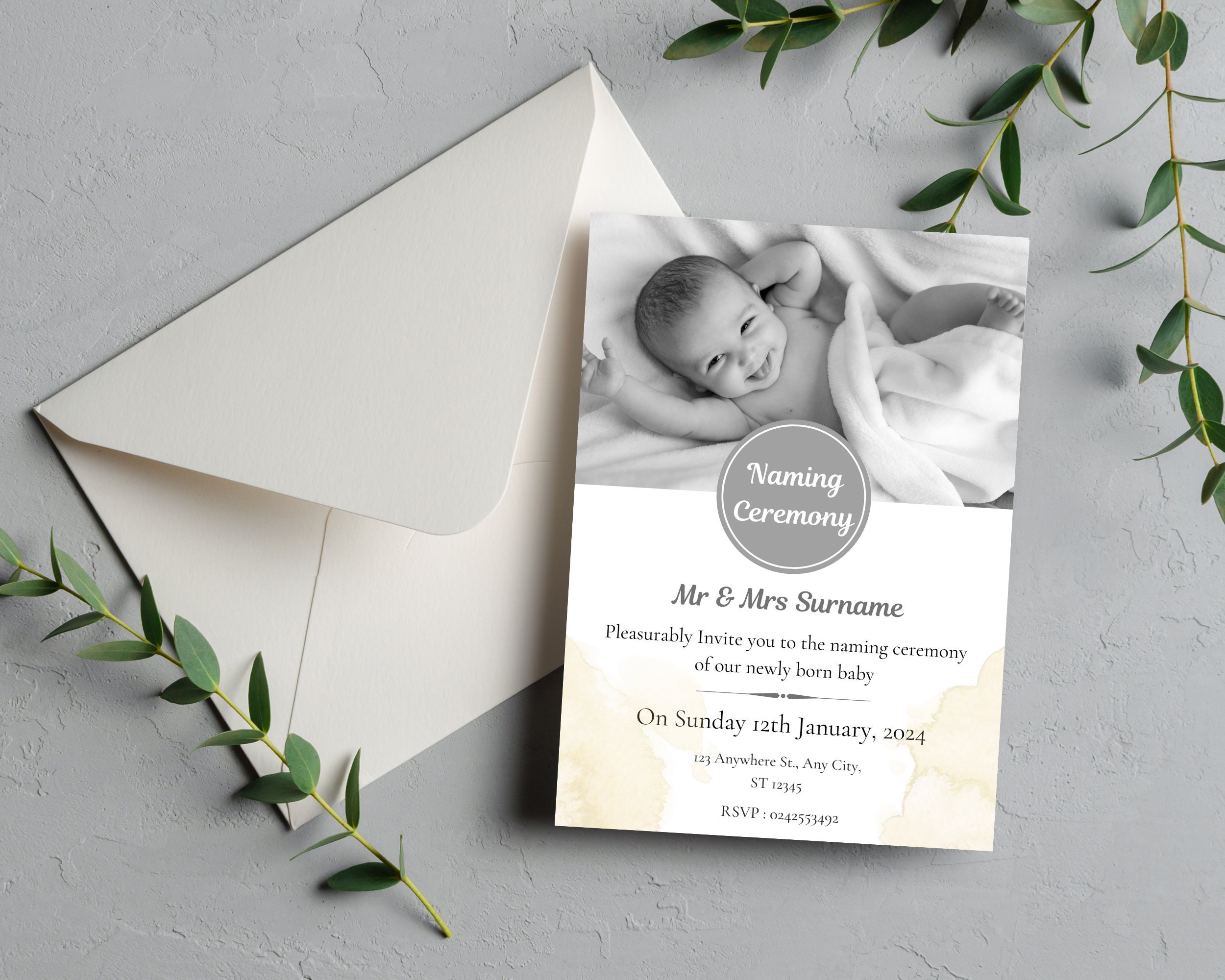 Baby Naming Ceremony Photo Invitation: DIY Template (digital Download ...