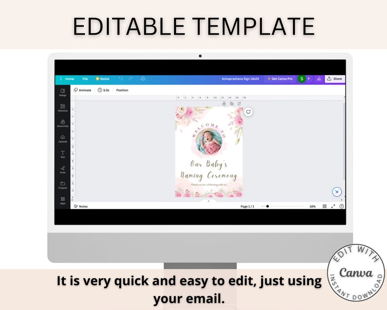 Editable Baby Girl Naming Ceremony Welcome Sign Baby Naming Day Entry ...