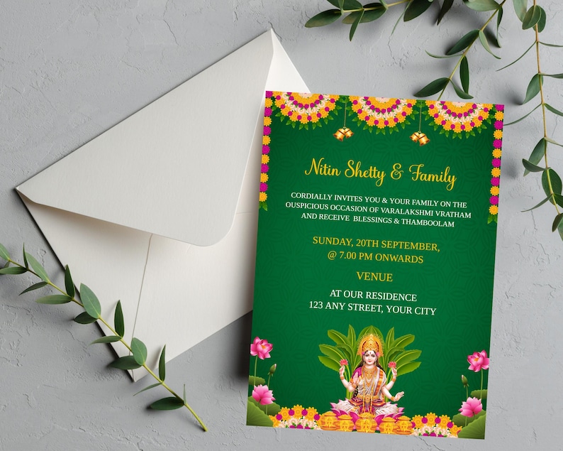 Varalakshmi Vratham Invitation Card | South Indian Pooja Invite | Shree ...