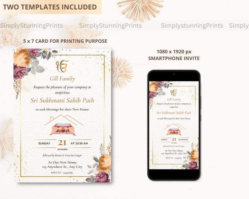 Floral Sukhmani Sahib Path Invitation: Sikh Housewarming Template ...