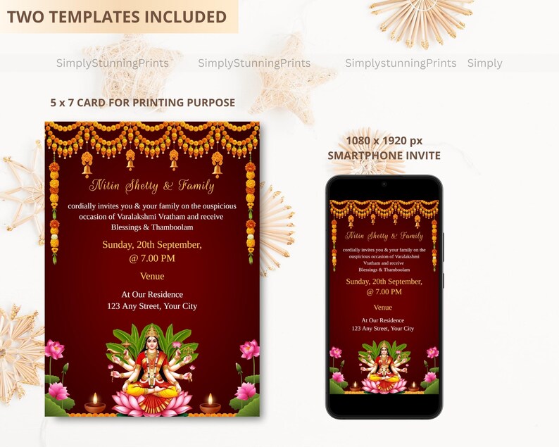 Varamahalakshmi Vratham Invitation Card | Shree Laxmi Pooja Digital ...