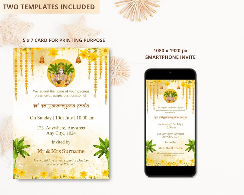 Satyanarayana Pooja Invitation Card: Indian Puja Invite (digital ...