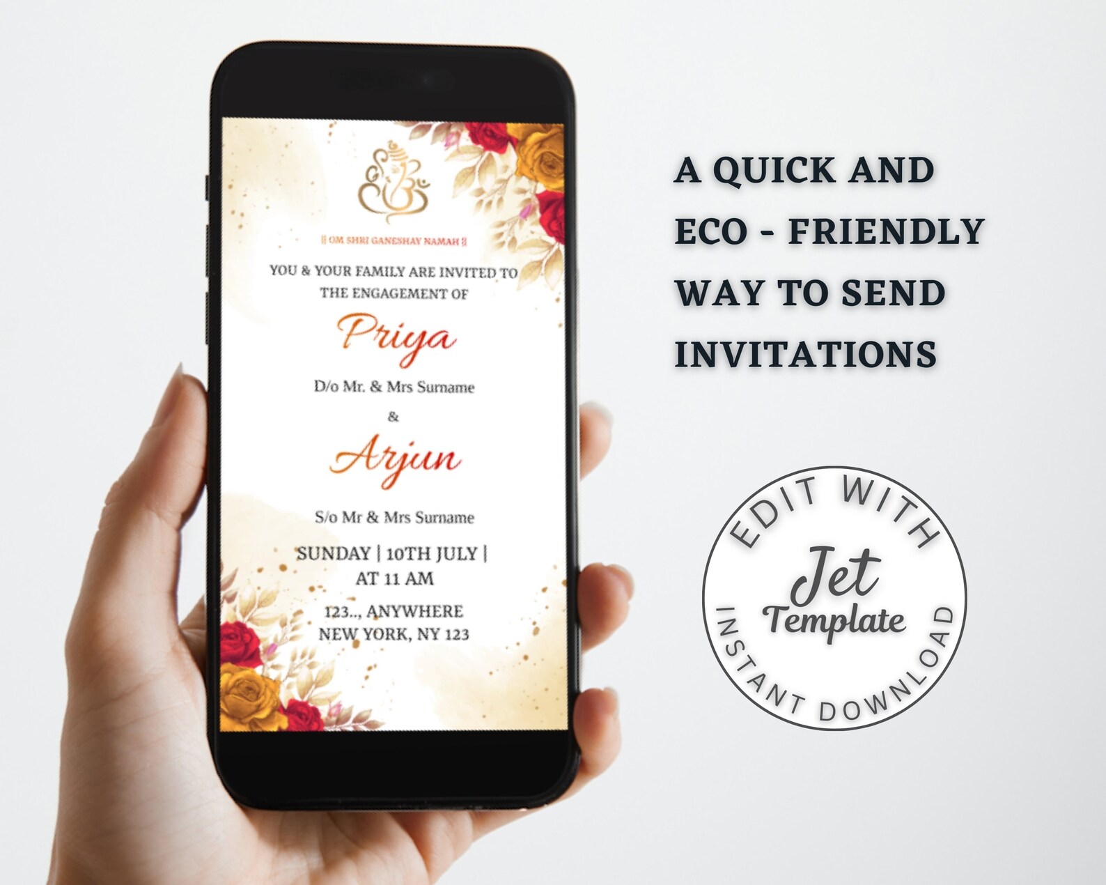 Indian Engagement Invitation Card Floral Engagement Invite Roka ...