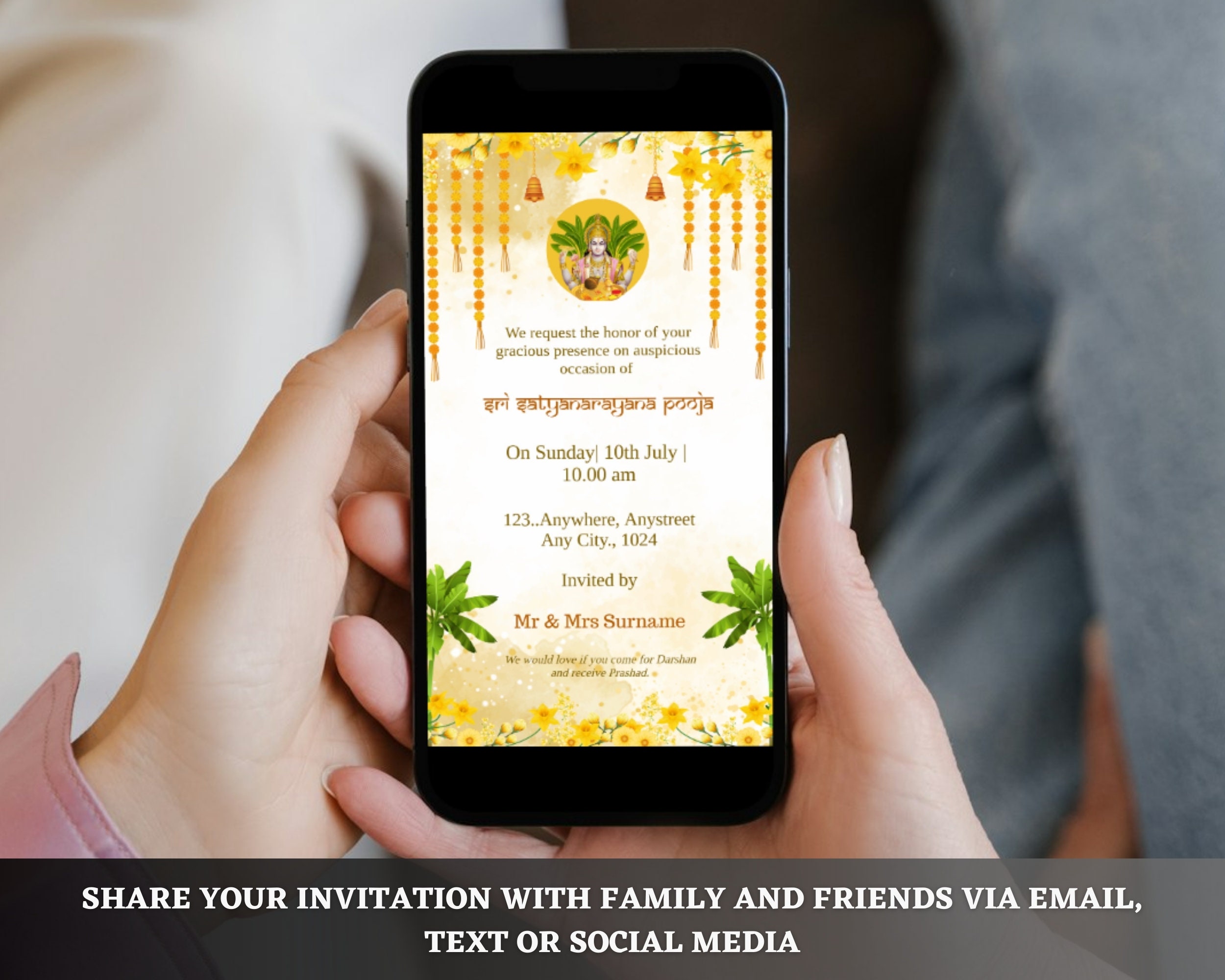 Sri Satyanarayana Pooja Invitation Template Editable Satyanarayan Katha ...