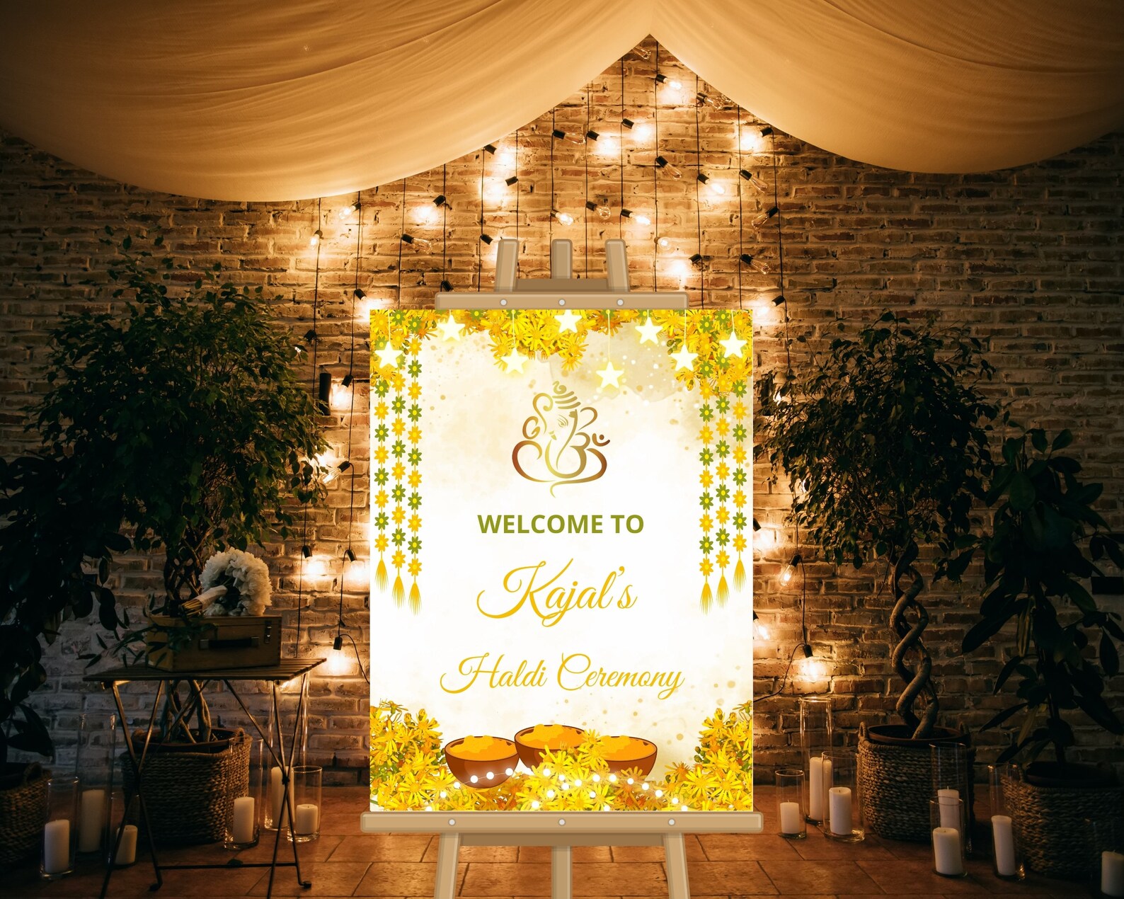 Indian Haldi Welcome Sign: Yellow Flower Haldi Decoration (printable ...