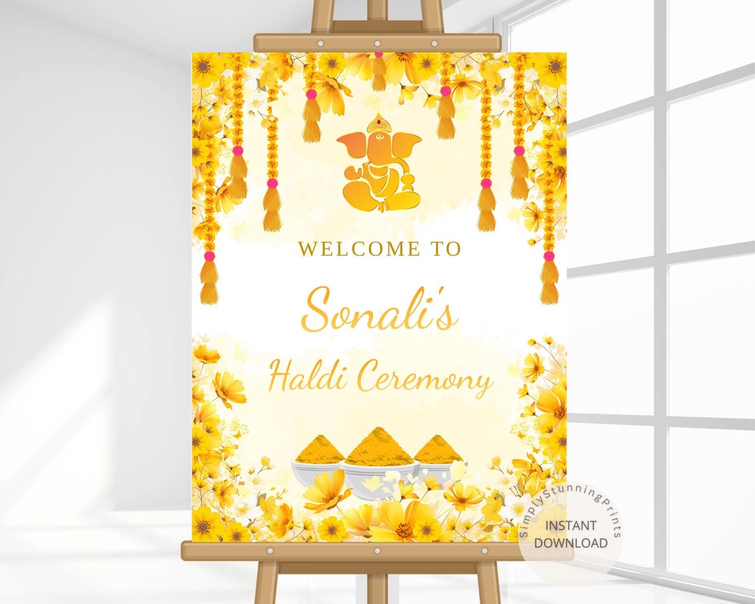 Haldi Ceremony Welcome Sign as Pithi Sign | Haldi Decoration Poster ...