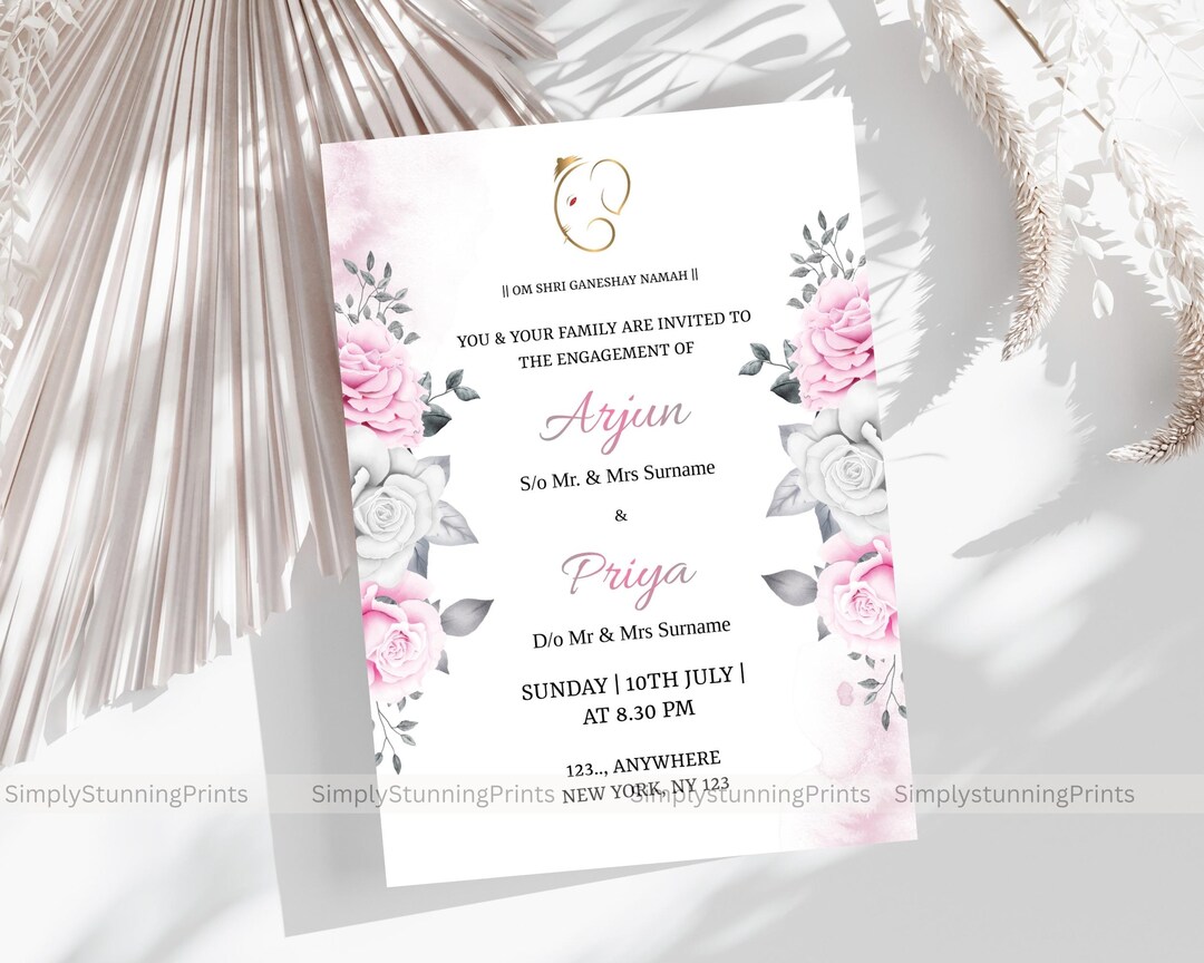 Indian Engagement Invitation Card | Floral Engagement Invite | Ring ...