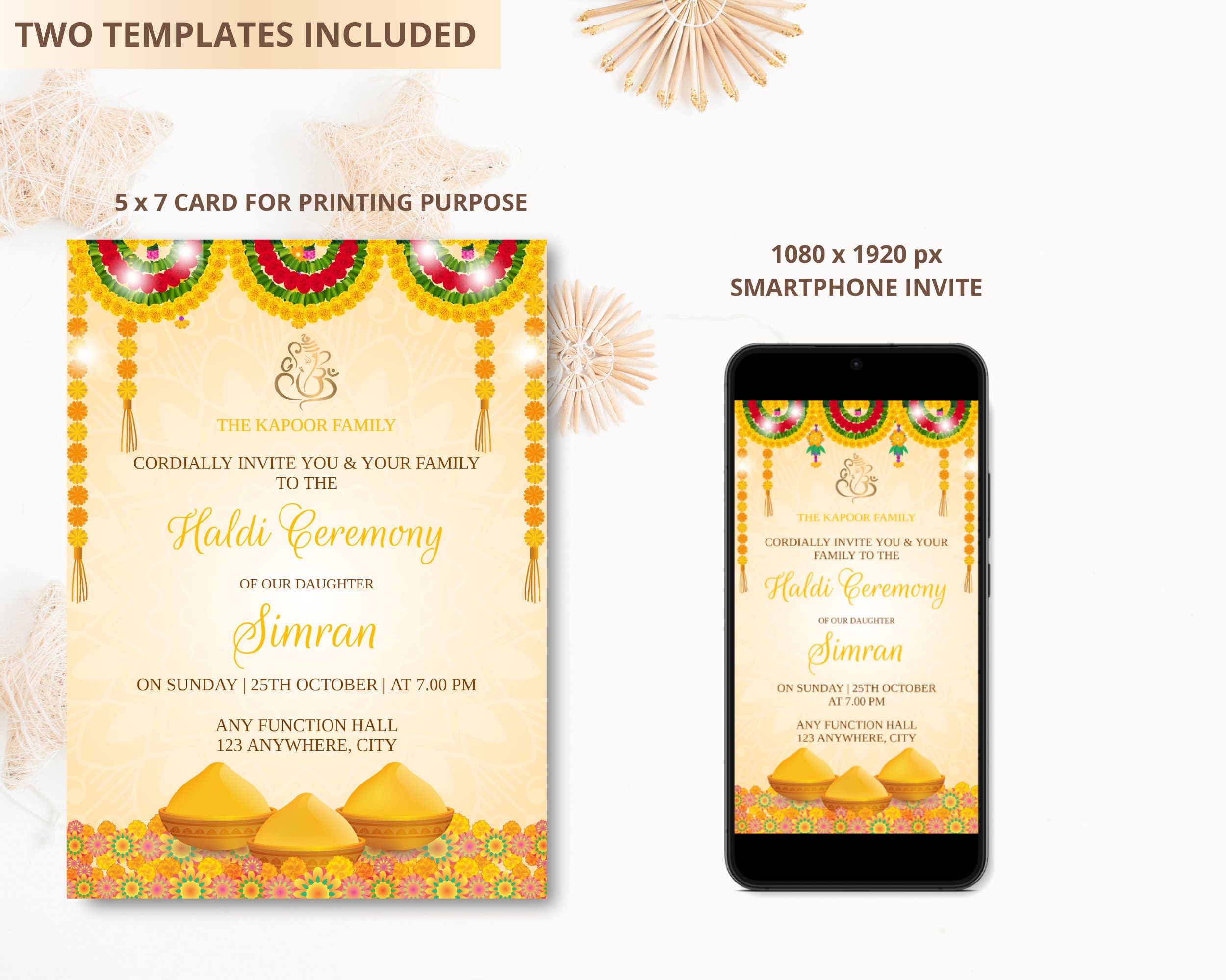 Indian Haldi Invitation Card Pithi Ceremony Invitation Maiyan Invite ...