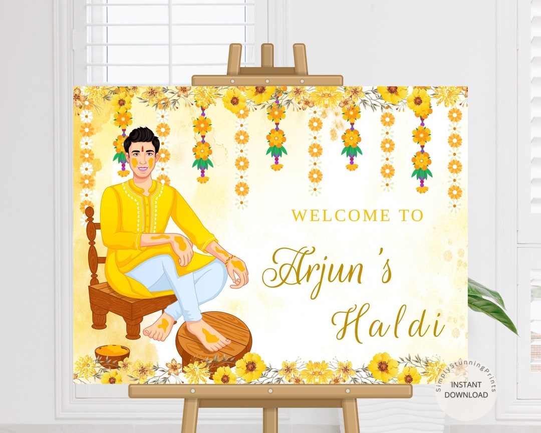Boy Haldi Ceremony Welcome Sign as Pithi Sign Indian Wedding Haldi ...