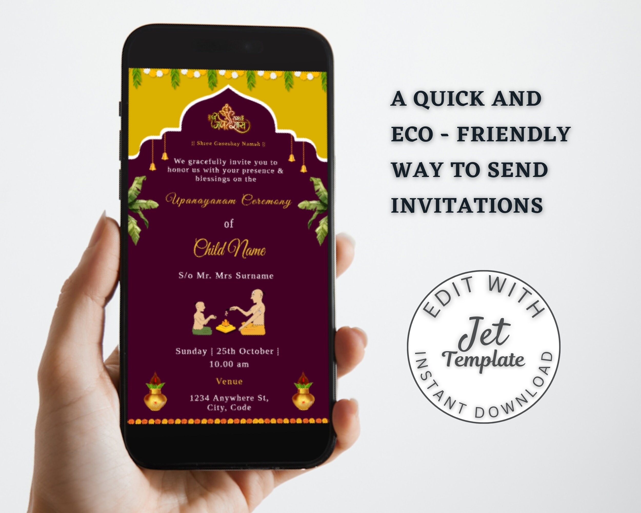 Upanayanam Invitation Card as Thread Ceremony Janoi Ceremony Invite ...