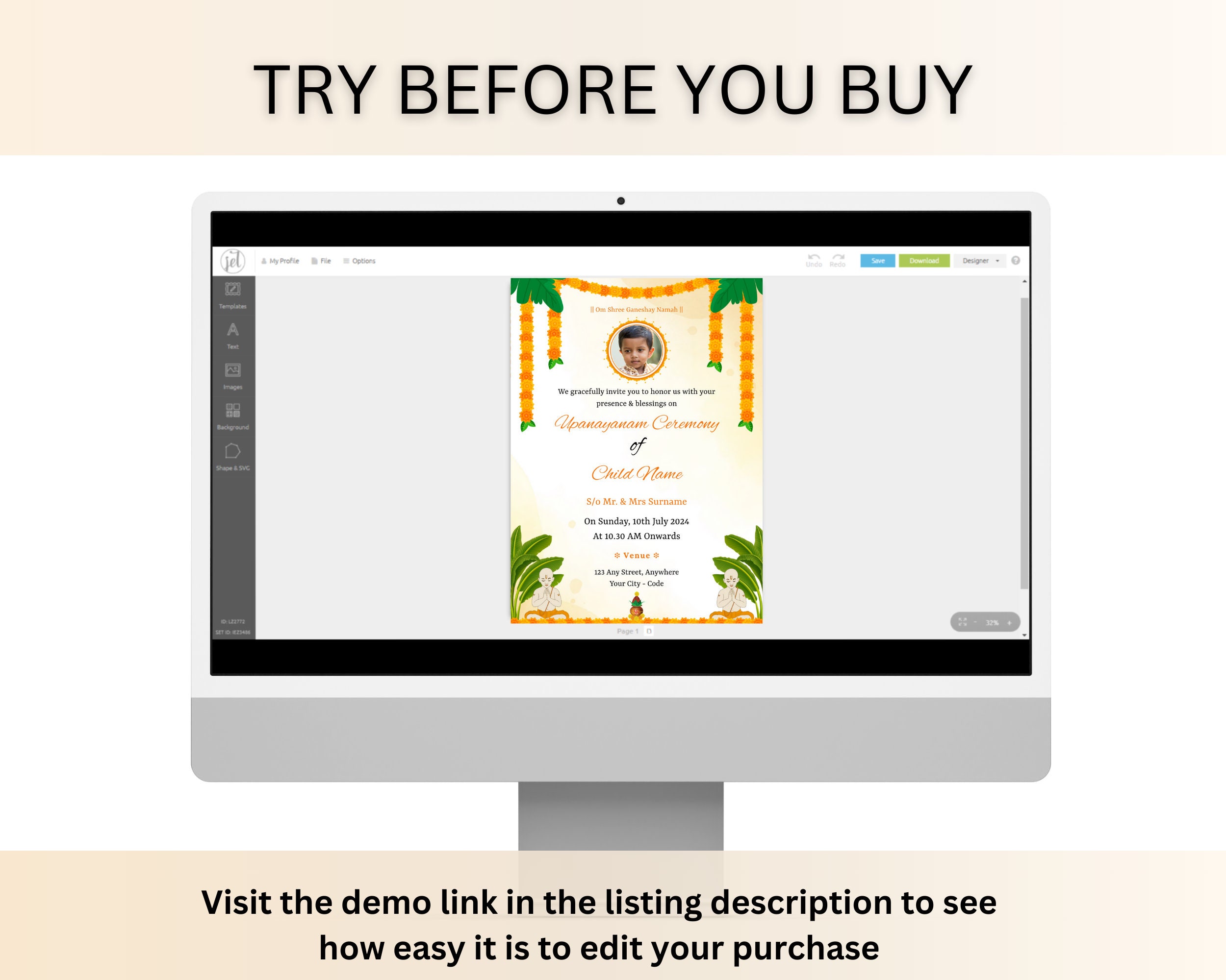 Upanayanam Ceremony Invitation Card Janoi Invitation Yoganupavit ...