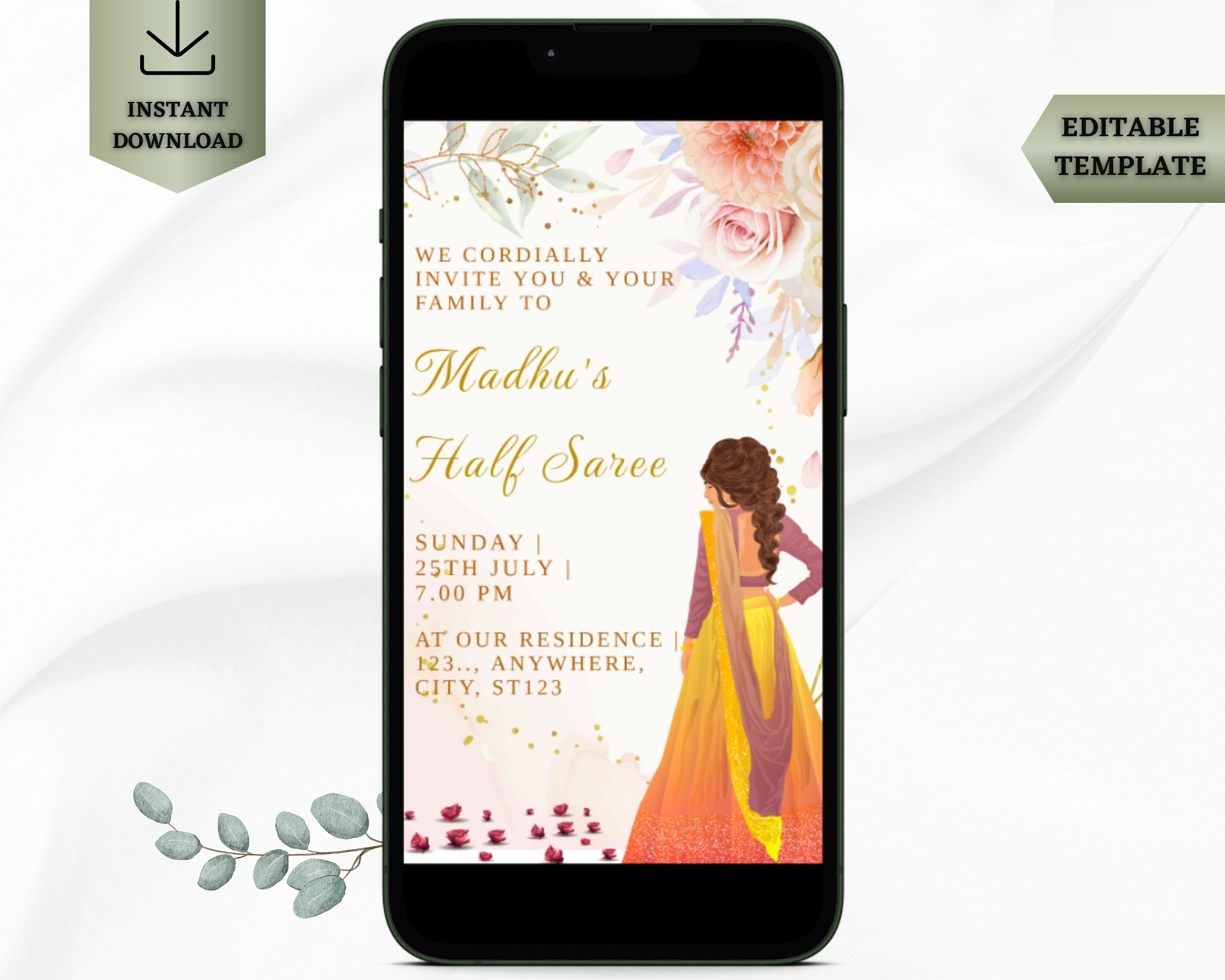 Half Saree Invitation Half Saree Smartphone Invite South Indian Saree ...