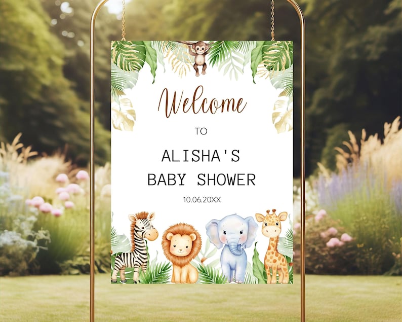 Jungle Safari Baby Shower Welcome Sign: Animal Theme Party Decor ...