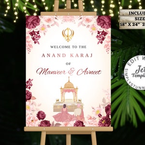 Floral Anand Karaj Welcome Sign: Sikh Wedding Decor (digital Download ...
