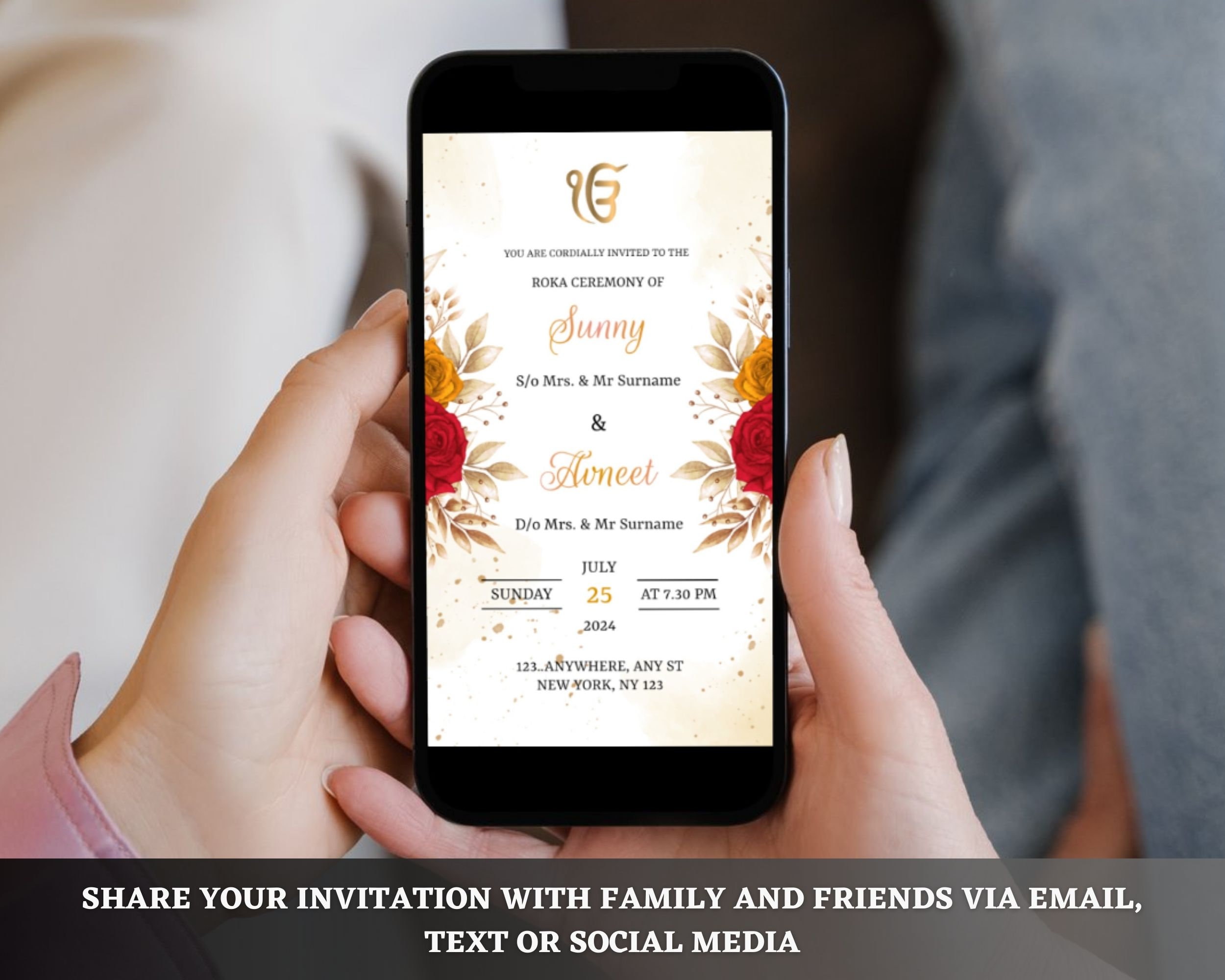 Indian Roka Ceremony Invitation Card Floral Engagement Invitation Rokha ...