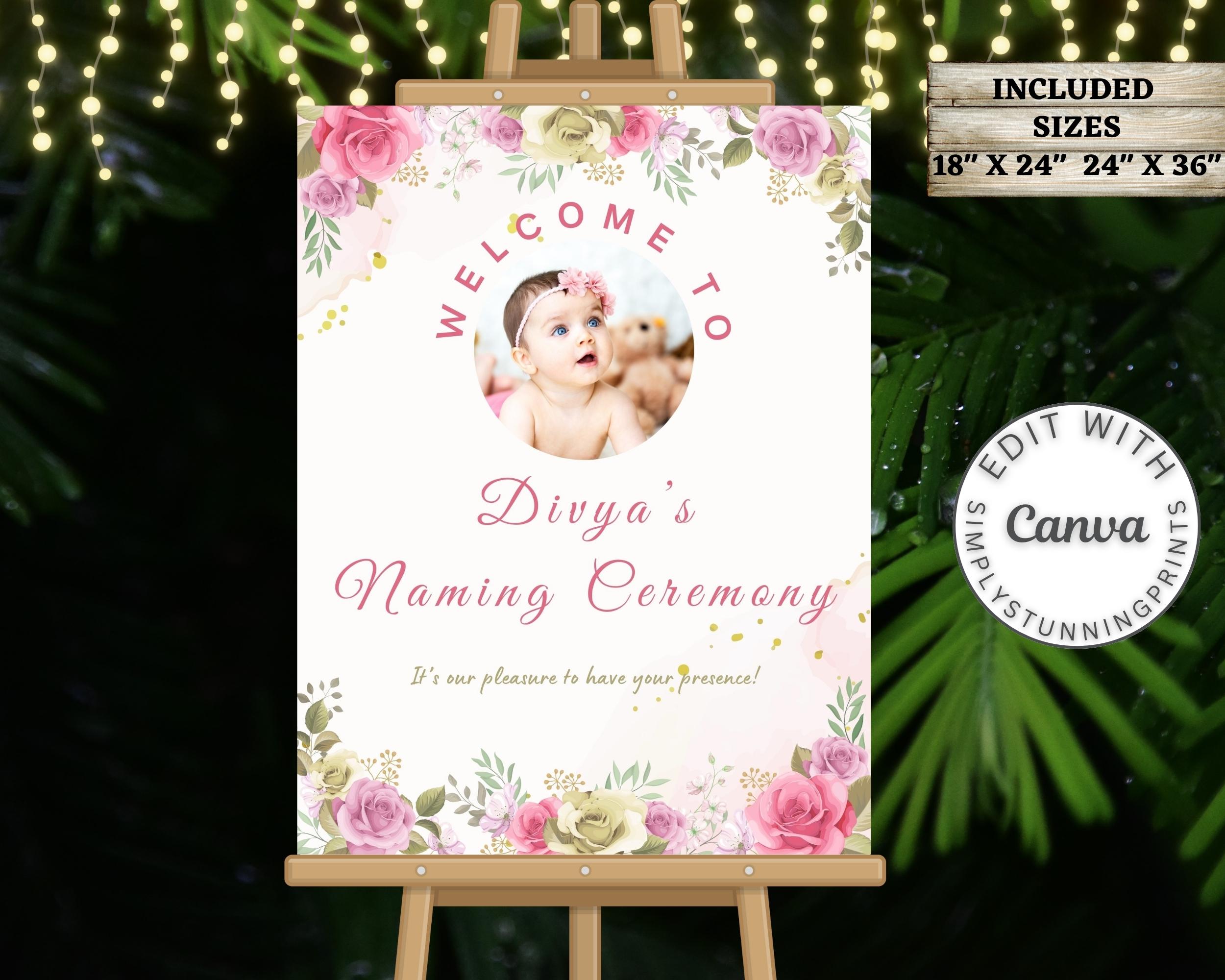 Editable Naming Ceremony Welcome Sign: Floral Baby Naming Day (digital ...