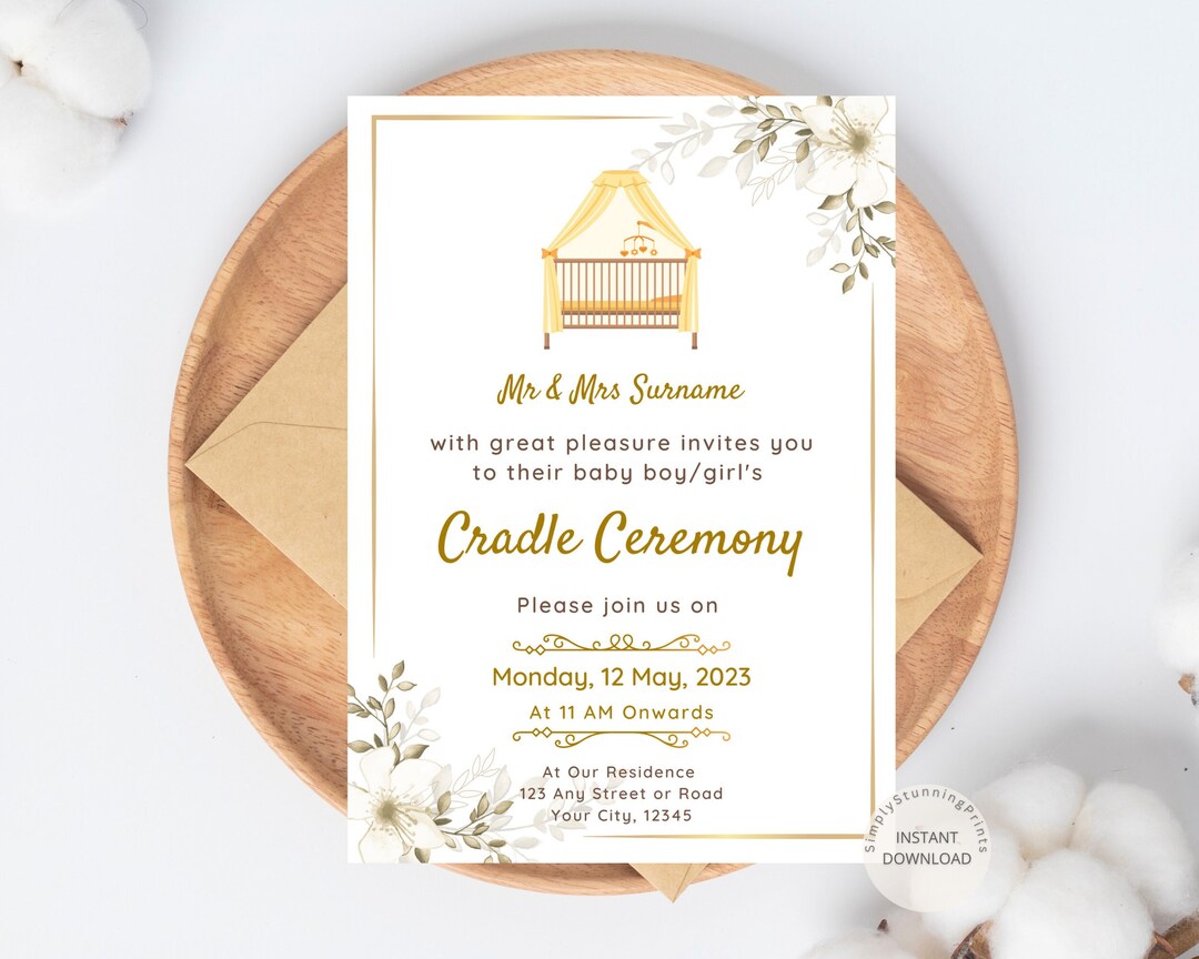 Editable Cradle & Naming Invitation | Baby Cradle Invitation Card ...