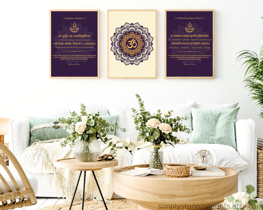 Set of 3 Mantra Wall Art | Gayatri Mantra, Mahamrityunjaya Mantra ...