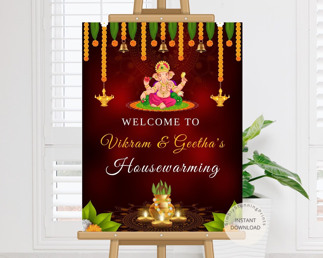 Editable Housewarming Welcome Sign | Indian Graha Pravesh Welcome Board ...