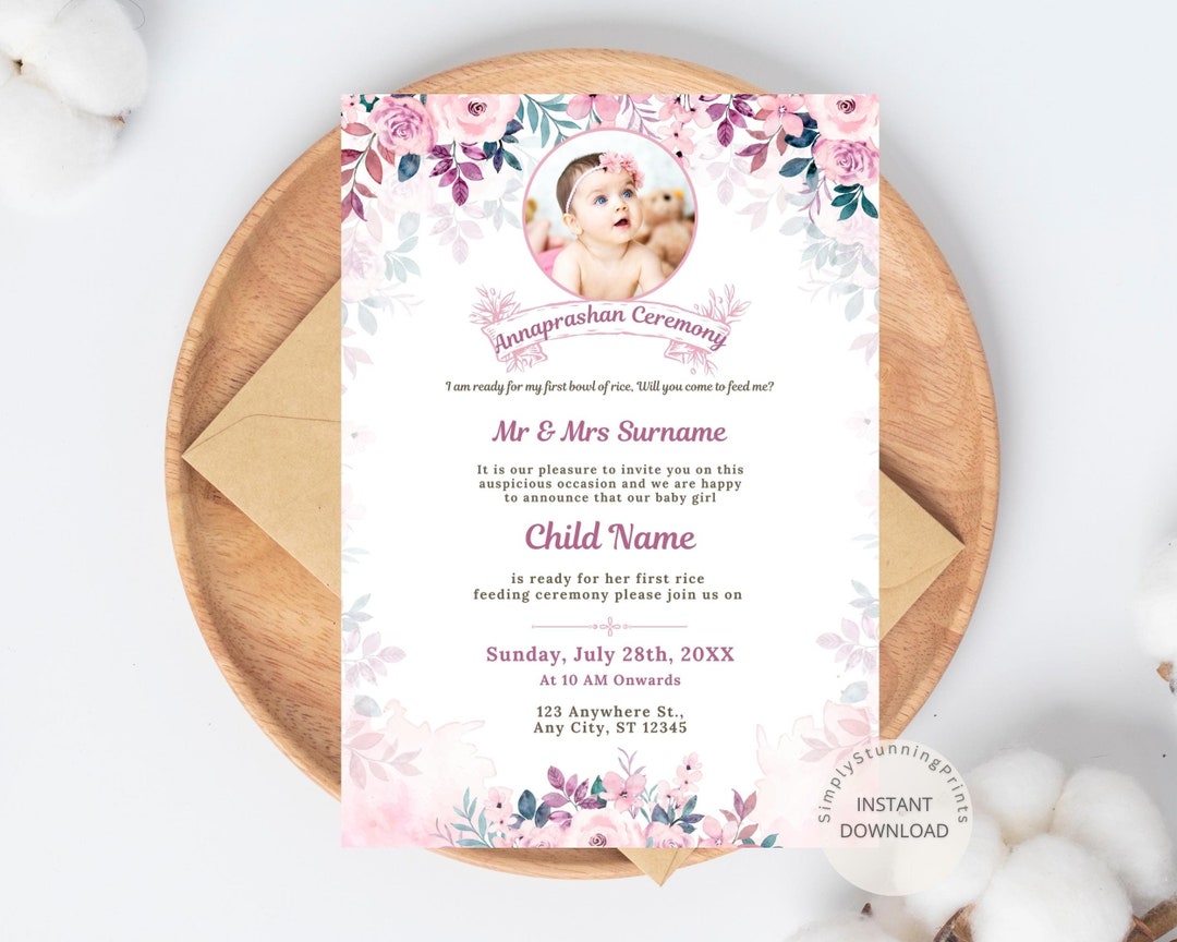 Editable Rice Feeding Invitation Card Rice Weaning Ceremony Invite ...